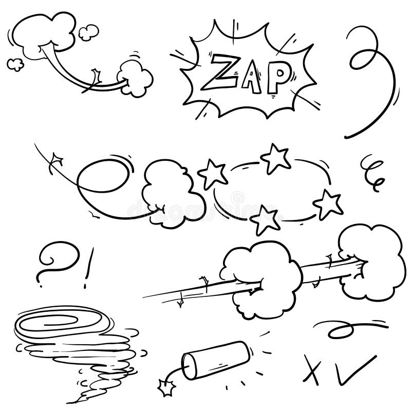 Set of Hand Drawn Comic Elements with Cartoon Style Isolated on White ...