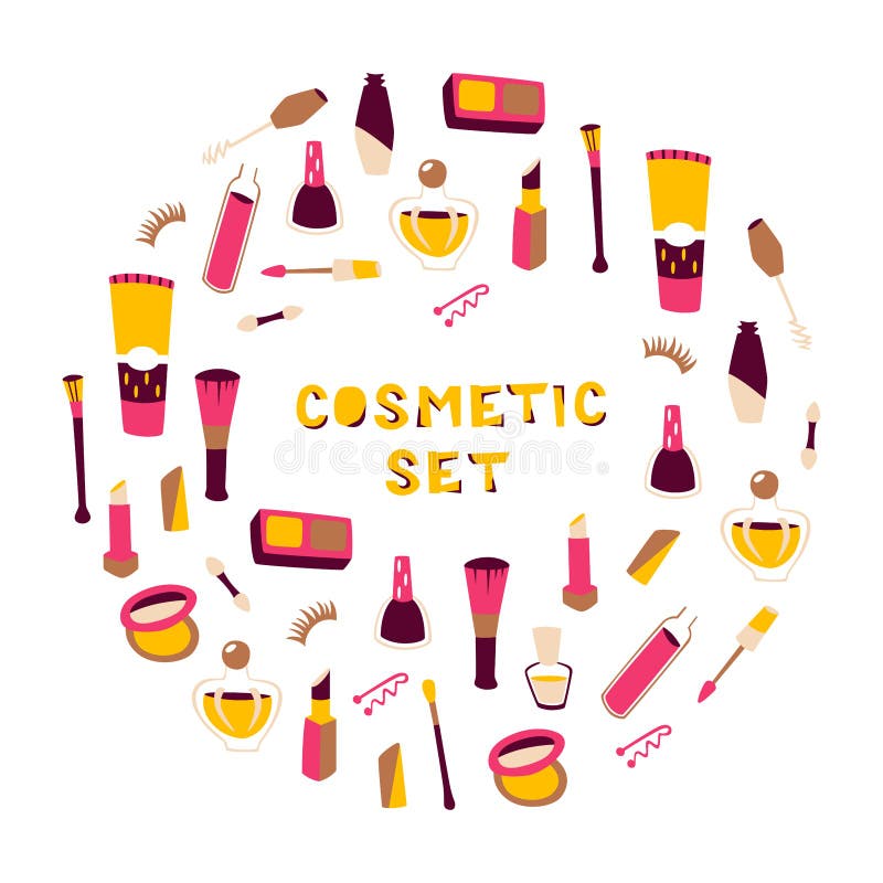 Set of Hand Drawn Cosmetic Elements Isolated on White Background Stock ...