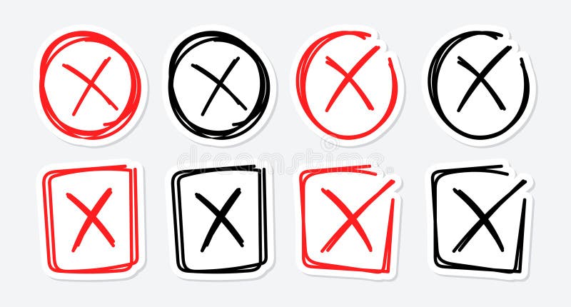 Set of Hand Drawn Cross Mark Stock Vector - Illustration of artistic ...