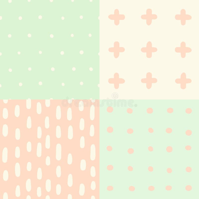 Set of 4 Hand Drawn Cute Seamless Patterns Stock Vector - Illustration ...