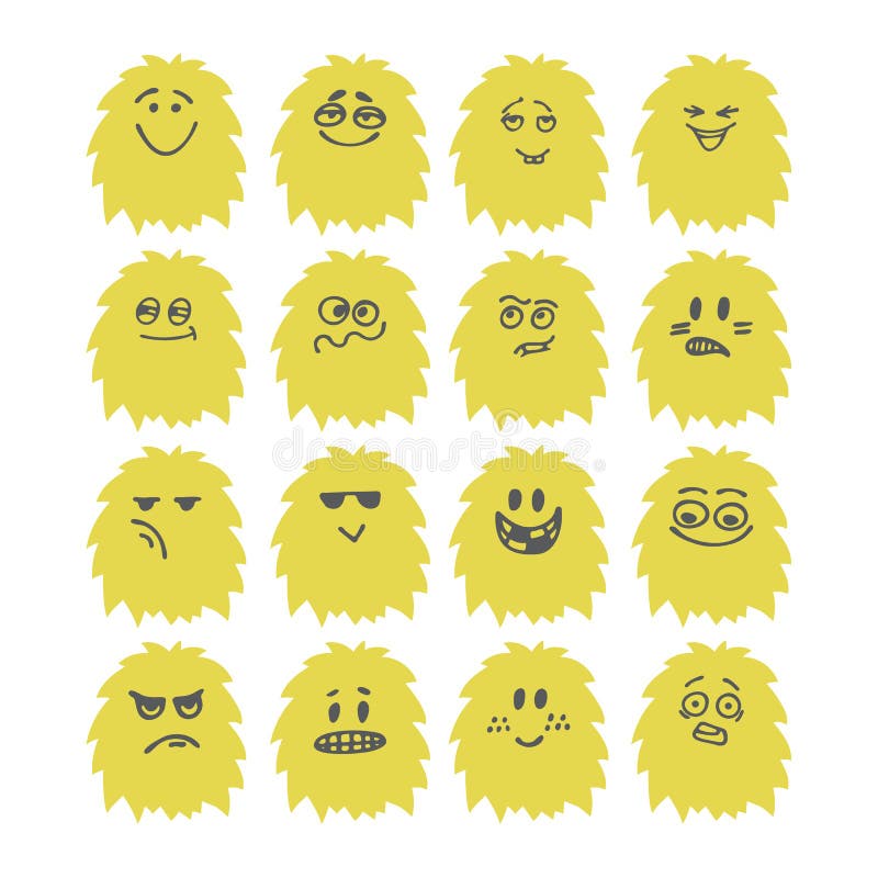 Set of Hand Drawn Cute Smiley Monsters. Collection of Different Stock ...