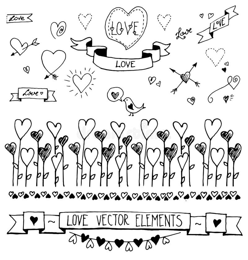 Set Of Hand Drawn Decorative Hearts Ribbons Dividers Buntings