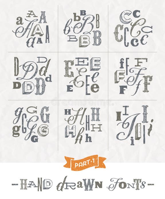 Set of Hand Drawn Different Fonts Stock Vector - Illustration of sketch ...