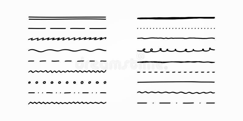 Set of Hand Drawn Direct Lines in Different Styles Illustration Stock ...