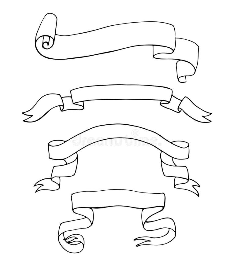 Set of Hand-drawn Doodle Banner Flags Stock Vector - Illustration of ...