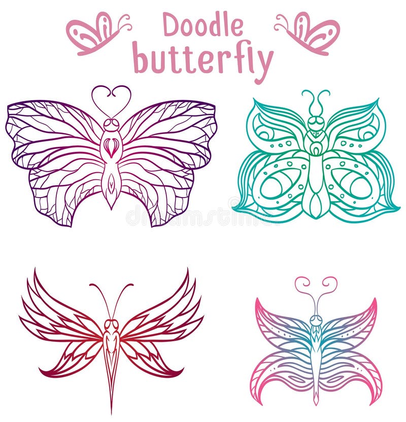 Set of Hand-drawn Doodle Butterfly Stock Vector - Illustration of ...