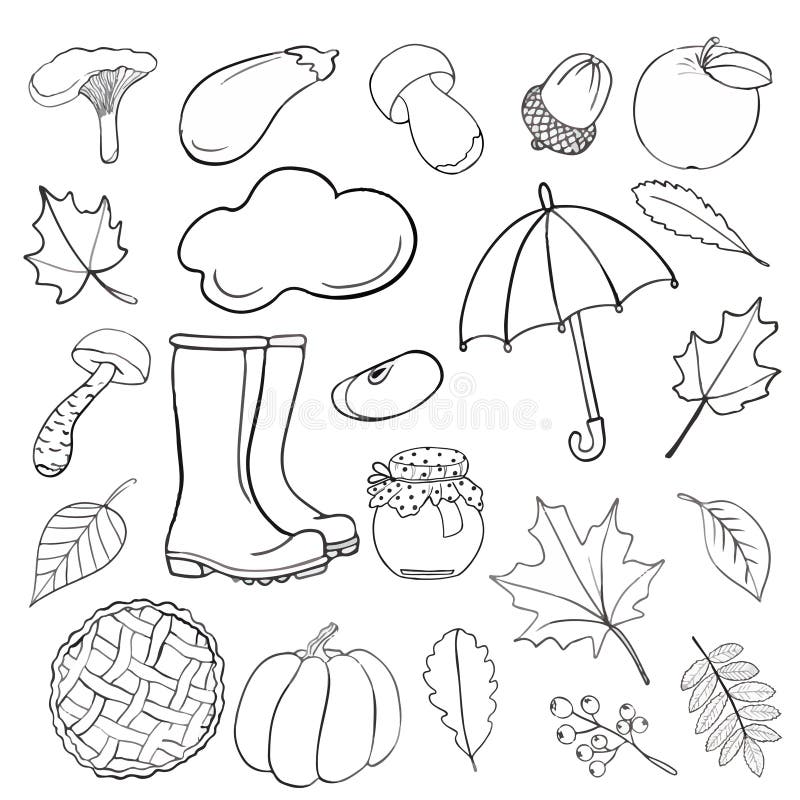 Set of Hand Drawn Doodle Elements about Autumn. Cozy Fall Collection of ...