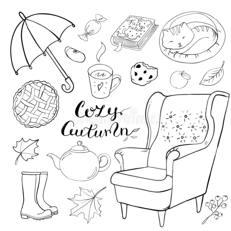 Set of Hand Drawn Doodle Elements about Autumn. Cozy Fall Collection of ...
