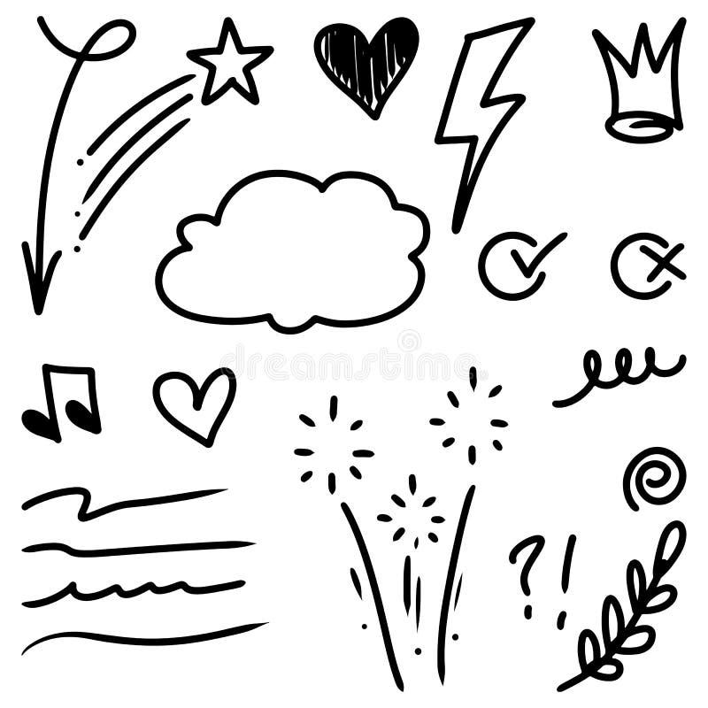 Set of Hand Drawn Doodle Elements for Concept Design Isolated on White ...