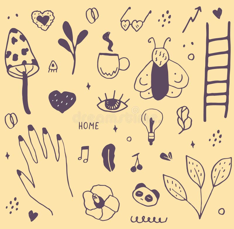 Set of Hand Drawn Doodle Elements, Two Colors, Flat Design Stock ...