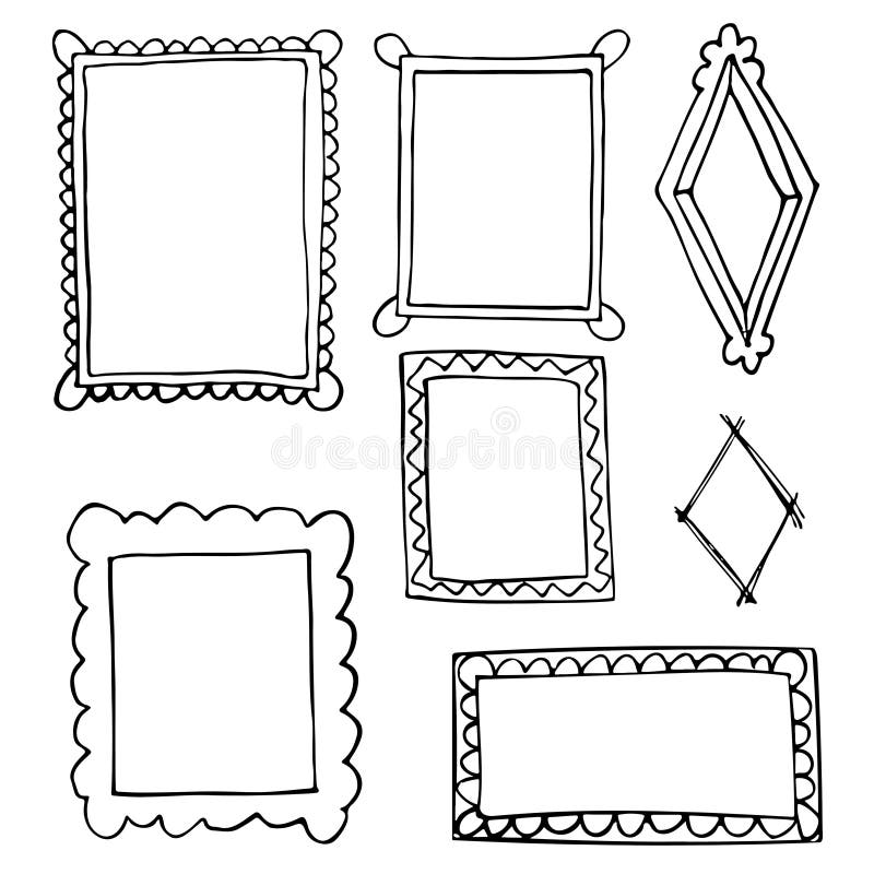 Set of Hand Drawn Doodle Frames, Squares, Vector Borders Design ...