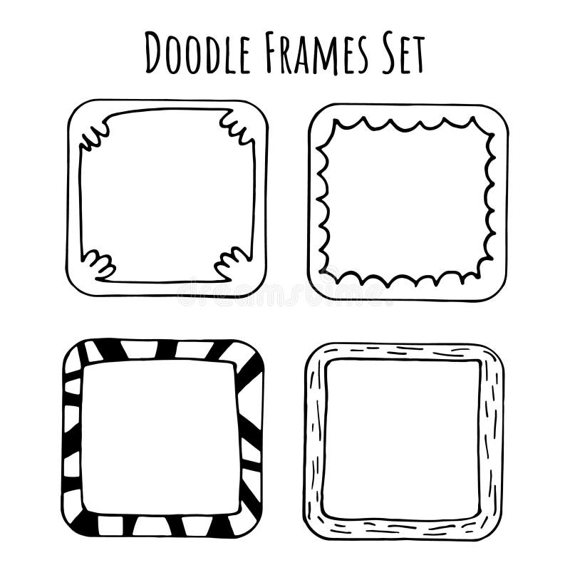 Set of Hand Drawn Doodle Square Frames, Vector Design Elements Stock ...