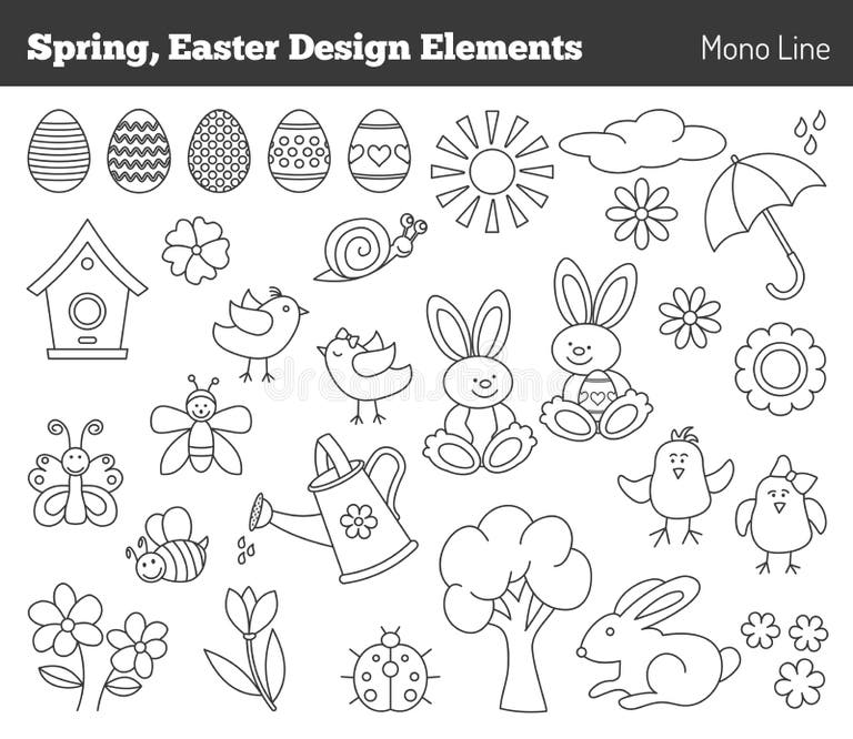 Set of Hand Drawn Easter Design Elements Stock Vector - Illustration of ...