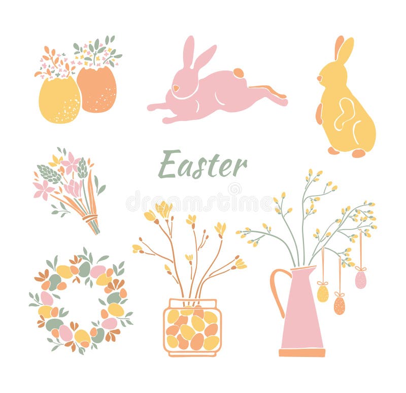 Set of Hand Drawn Easter Elements Stock Illustration - Illustration of ...