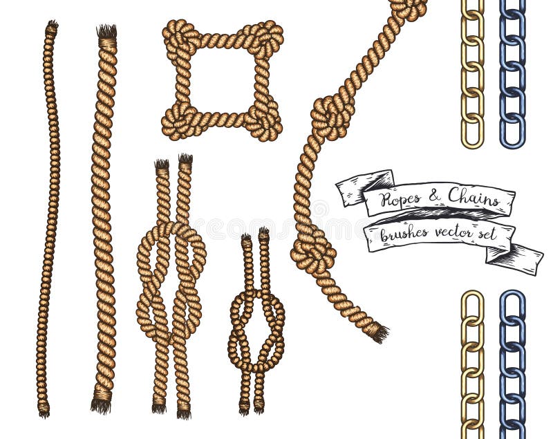 Set of Hand Drawn Editable Brushes of Ropes and Chains. Stock Vector ...