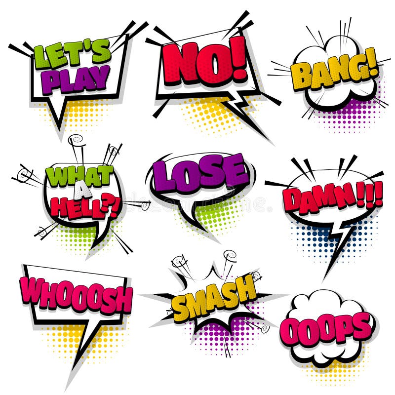 Set Hand Drawn Effects Comic Speech Bubbles Stock Vector - Illustration ...