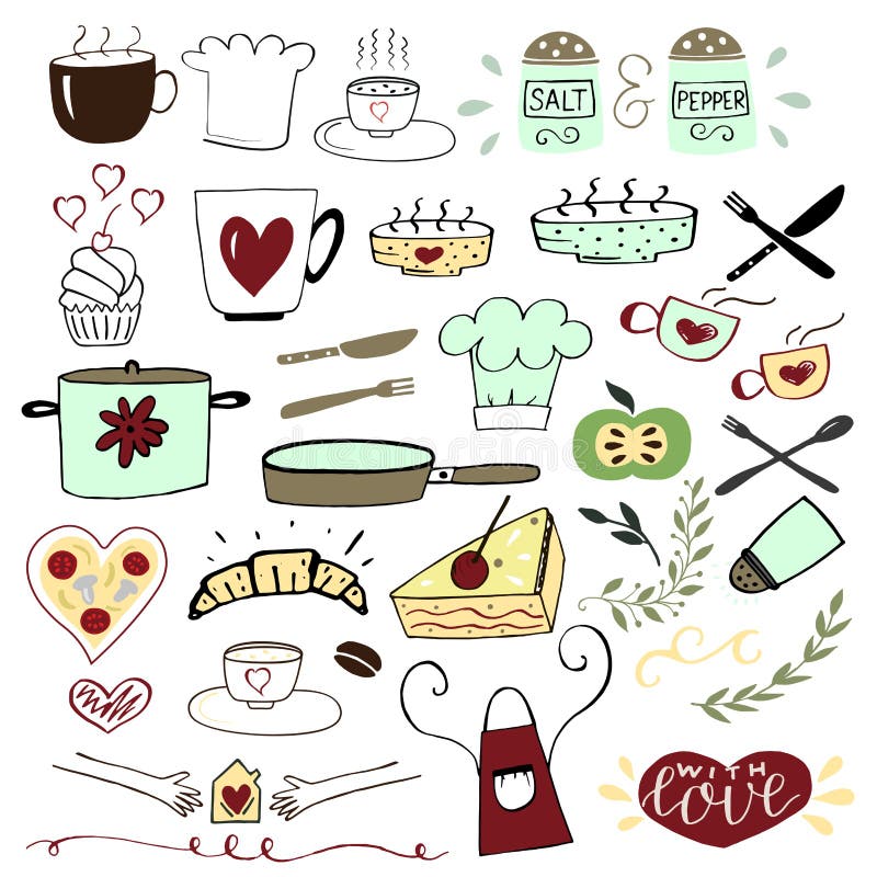 Set with Hand Drawn Elements for Cooking and Food. Stock Vector ...