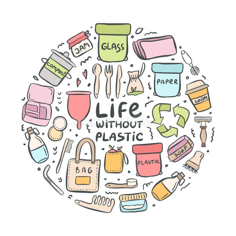 Set of Hand Drawn Elements of Zero Waste Life Stock Vector ...