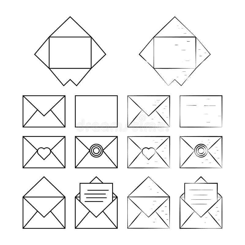 Set of Hand Drawn Envelope Vector Icon. Stock Illustration ...