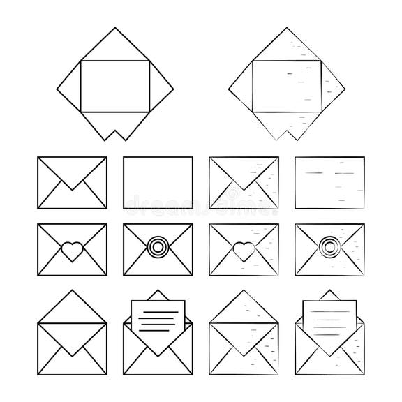 Set of Hand Drawn Envelope Vector Icon. Stock Illustration ...