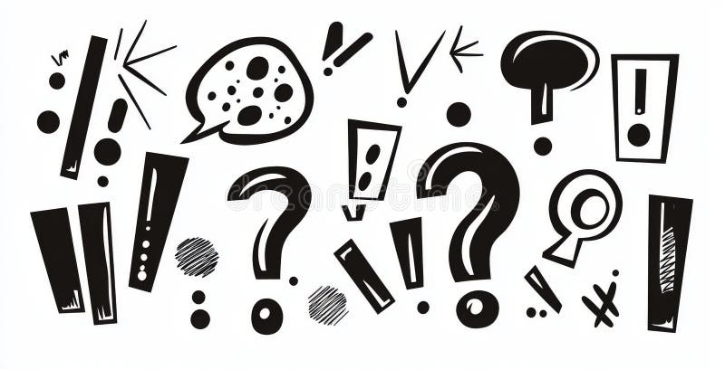 A Set of Hand-drawn Exclamation and Question Marks in a Doodle Style ...