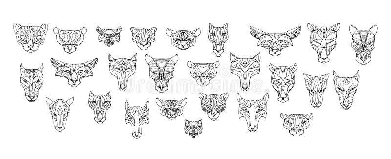 Set of Hand Drawn Face Masks of Animals. Vector Doodle Illustration ...
