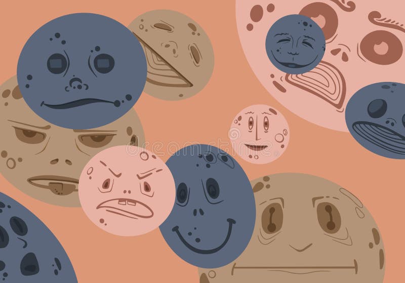 Faces with Emotions Pattern Stock Vector - Illustration of gloomy ...