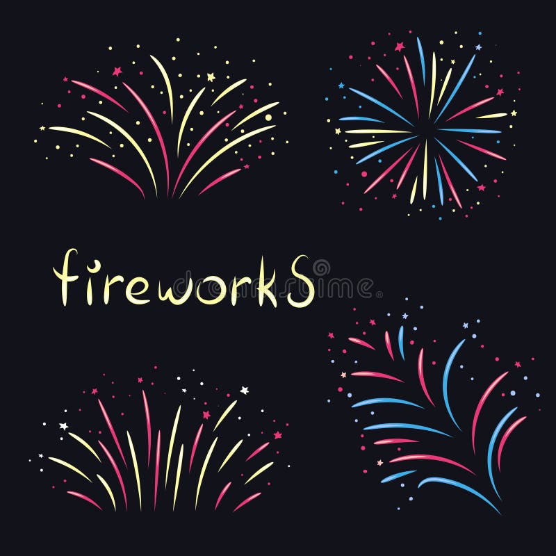 Set of Hand Drawn Fireworks. Stock Vector - Illustration of drawn ...