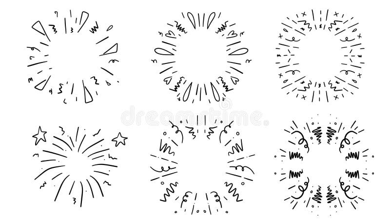 Set of Hand Drawn Fireworks in Doodle Style. Vector Illustration Stock ...