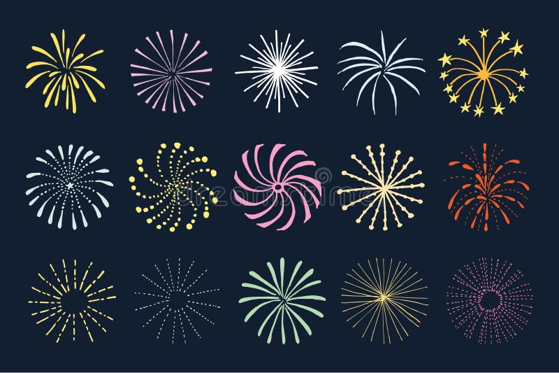 Set of Hand Drawn Fireworks and Sunbursts, S Stock Vector ...