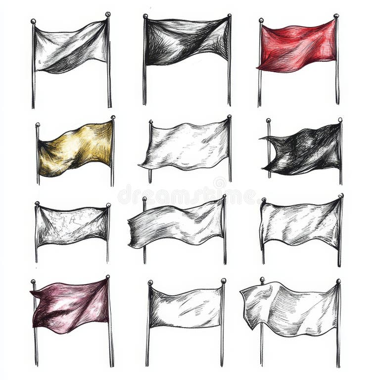 Set of Hand Drawn Flags Isolated on White Background. Vector ...