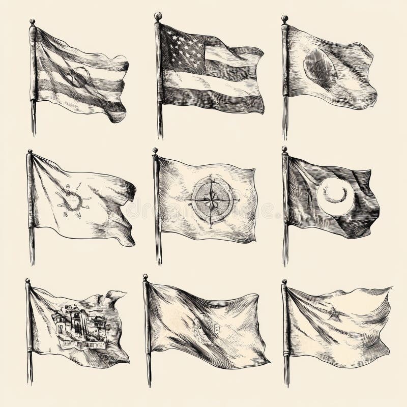 Set of Hand Drawn Flags of the World. Vector Illustration Stock ...