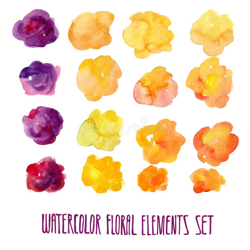 Set of Hand Drawn Floral Watercolor Elements Stock Illustration ...