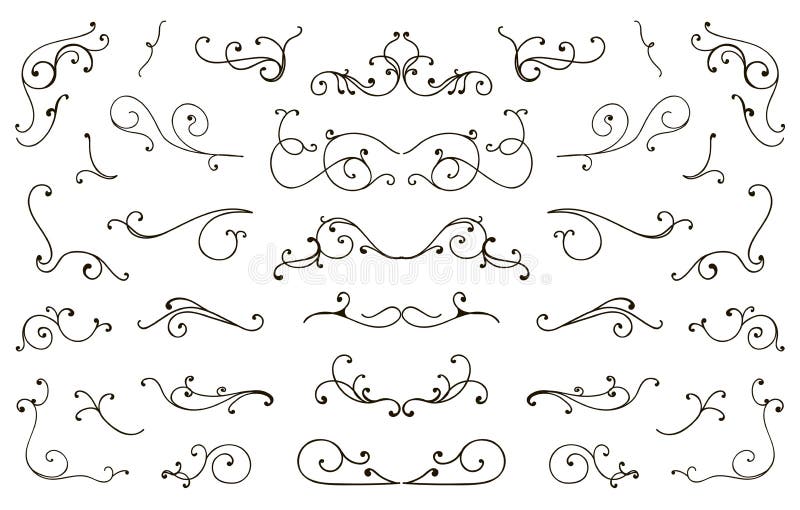 Set of Hand Drawn Flourish Elements, Vintage Styled Calligraphic ...