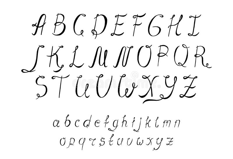 Set of Hand Drawn Font with Uppercase and Lowercase. Script Alphabet ...