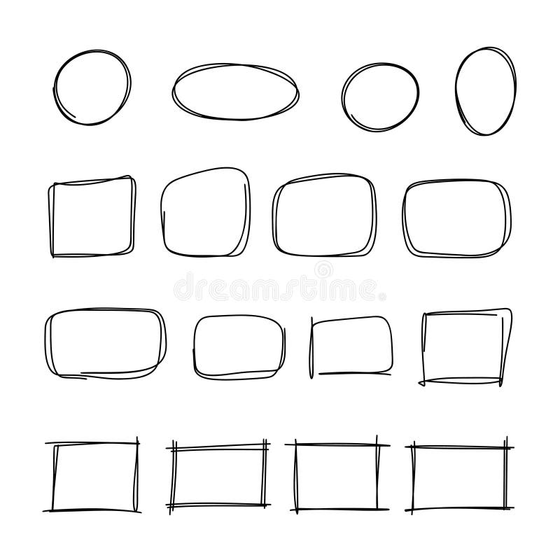 A Set of Hand-drawn Frames, Highlighters, Isolated Strokes on a White ...