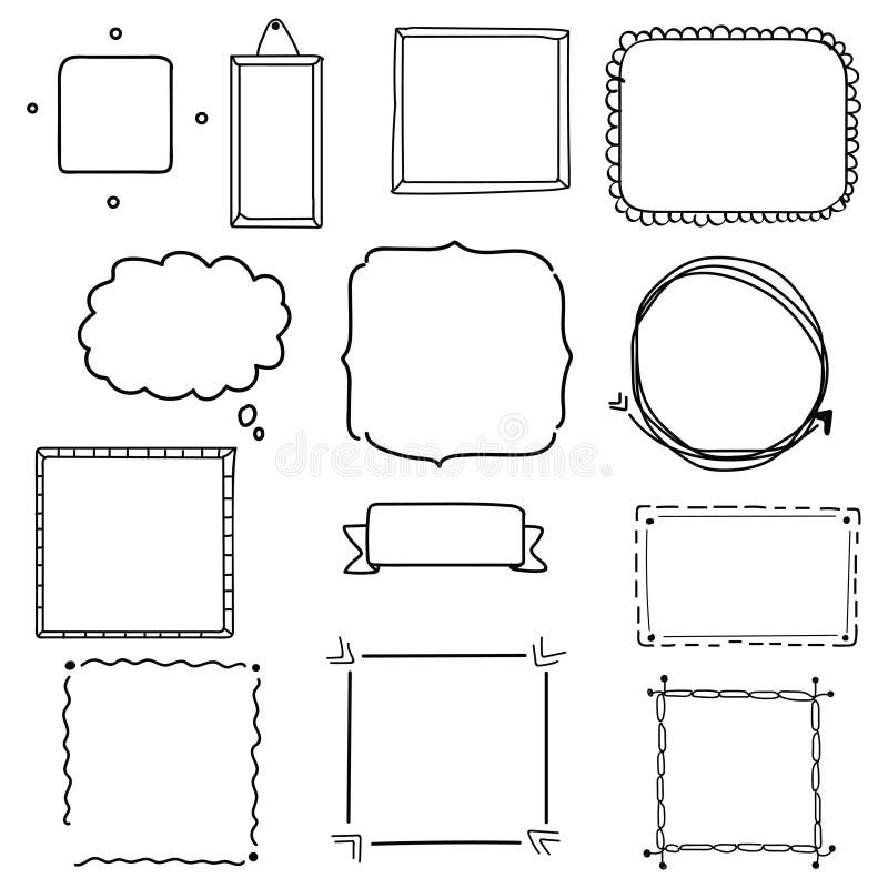 Set of Hand Drawn Frames. Simple Black and White Vector Collection ...