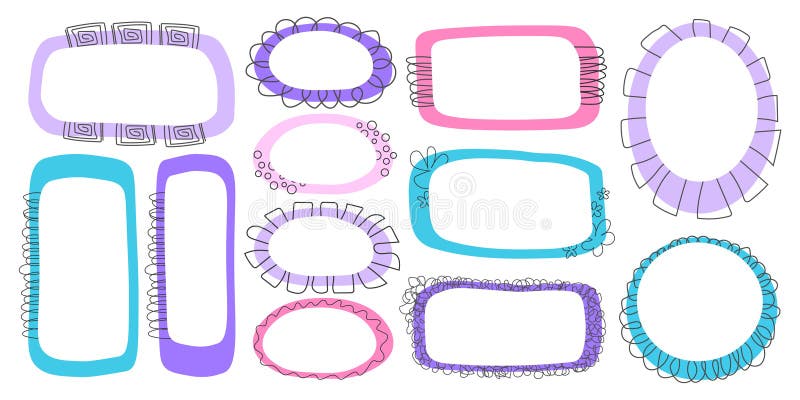 Set of Hand Drawn Frames for Text. Color Blank Template. Collection of ...