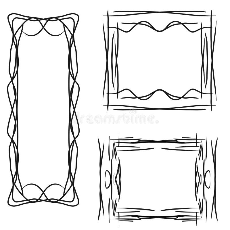 A Set of Hand-drawn Frames on a White Background Stock Illustration - Illustration of decoration ...