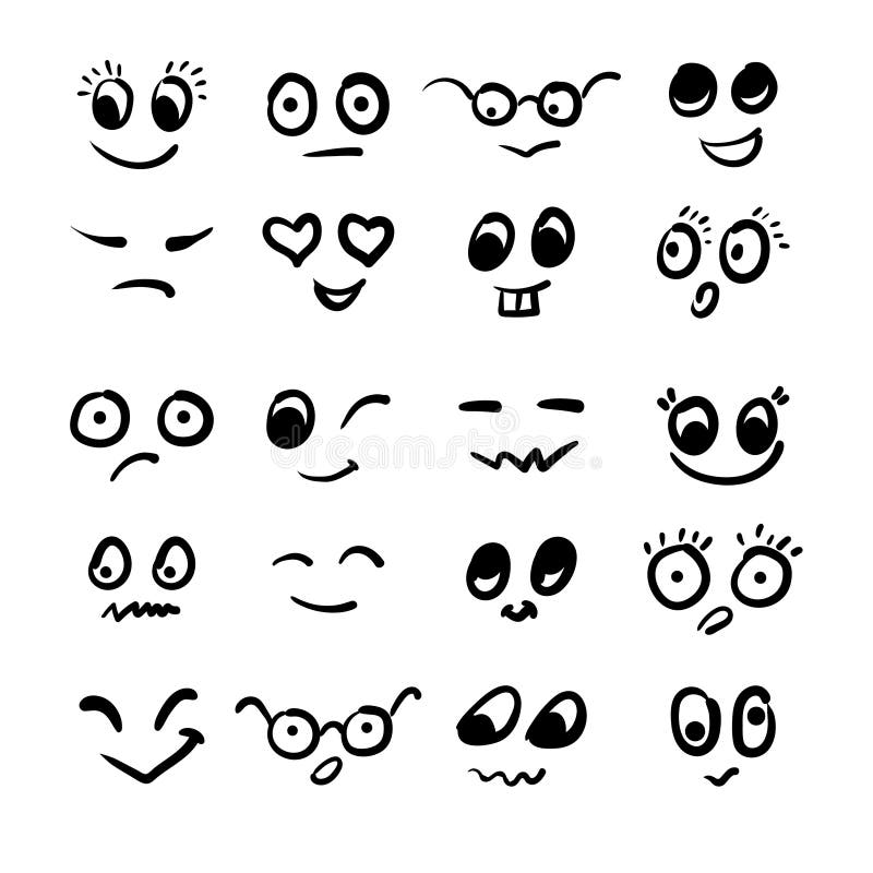 Set of Hand Drawn Funny Faces. Happy Faces Stock Vector - Illustration ...