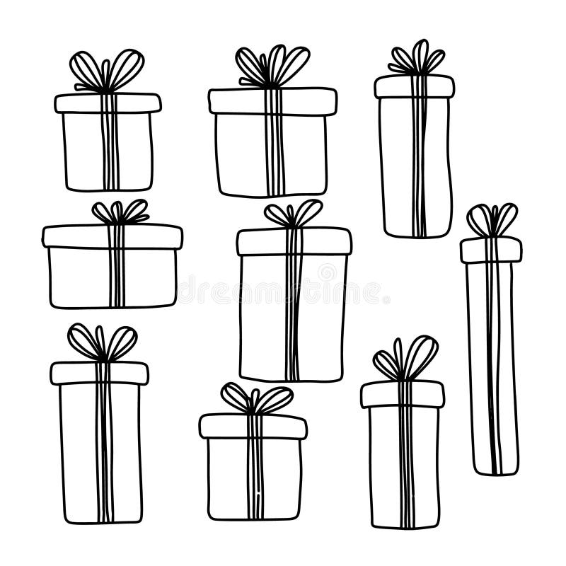 Set of Hand Drawn Gift Boxes. Design Elements for Poster, Card, Banner ...