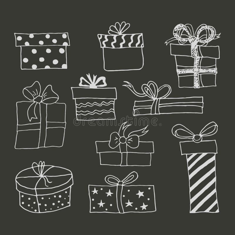 Set of Hand Drawn Gift Boxes. Stock Illustration - Illustration of ...