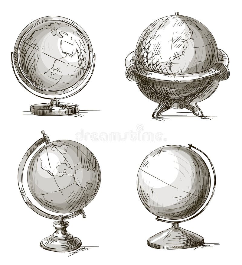 Set of Hand Drawn Globes. Vector Illustration. Stock Vector ...