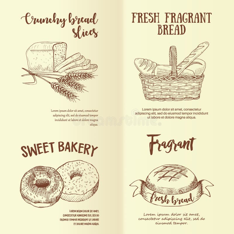 Set of Hand Drawn Graphic Bread Labels. Stock Vector - Illustration of ...