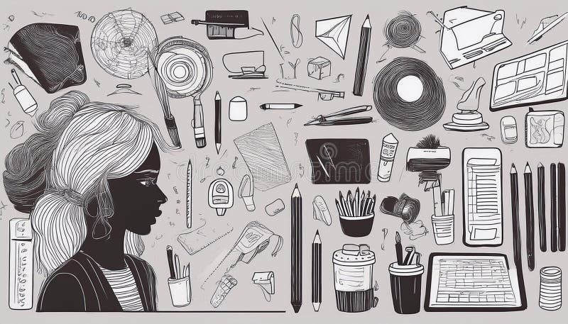 Set of Hand Drawn Graphic Designer Doodle Objects Stock Illustration ...