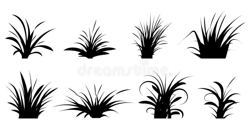 Set of Hand Drawn Grass. Black Vector Grass Silhouette. Grass Icon Set ...