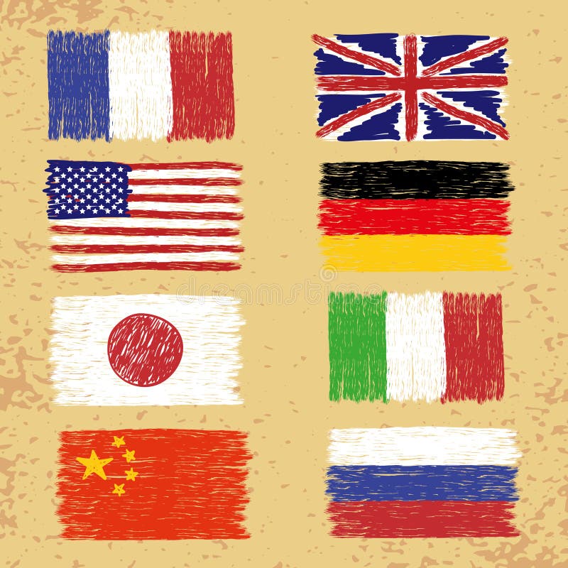 Set of Hand Drawn Grunge World Flags. Stock Vector - Illustration of ...