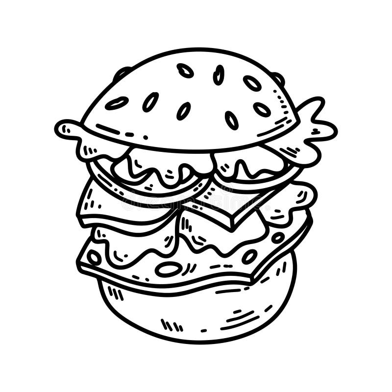 Set of Hand Drawn Hamburger, Burger. Set of Doodle Style Hamburger ...