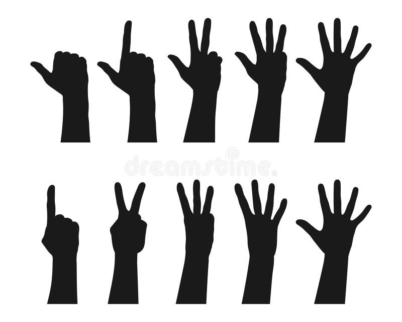 Set of Hand Drawn Hands Counting Numbers. Variations of Counting ...
