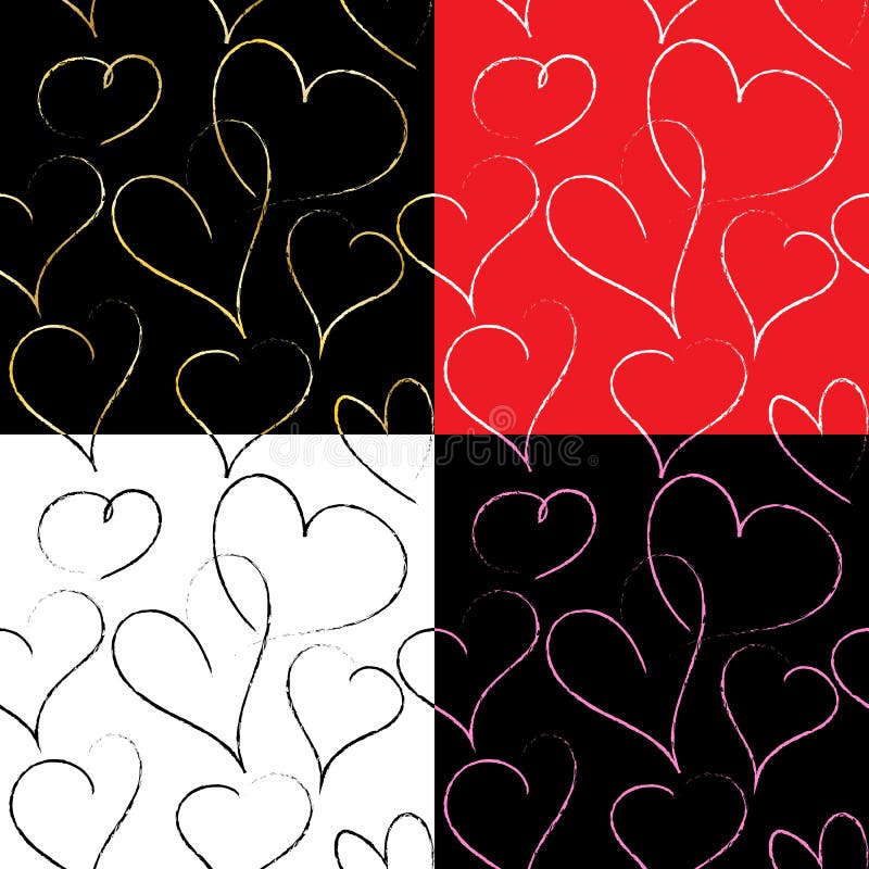 Set of the Hand-drawn Hearts Patterns Stock Vector - Illustration of ...